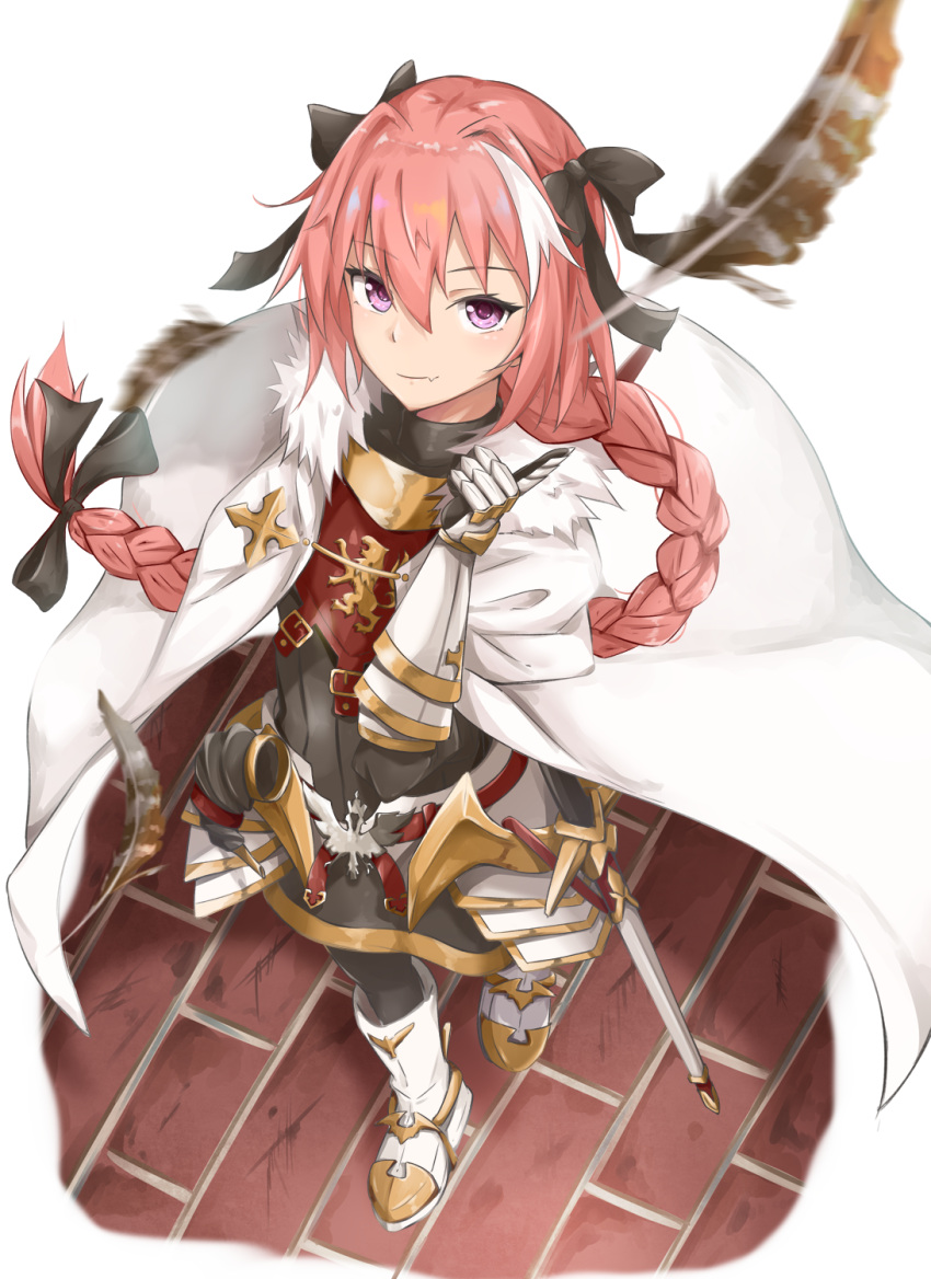 Safebooru - 1boy armor astolfo (fate) black bow bow braid brick floor ...