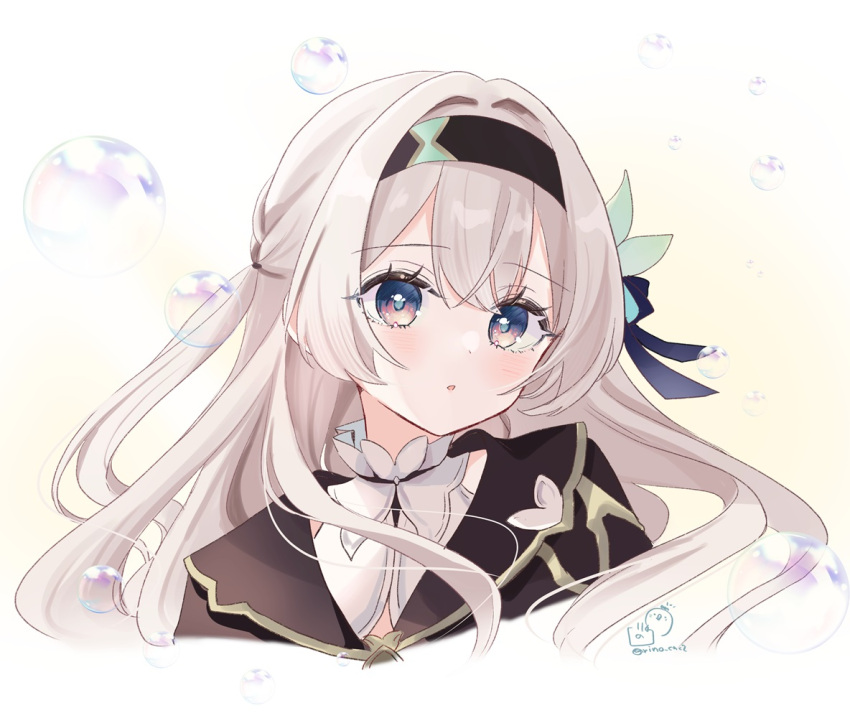 Safebooru - 1girl :o black hairband black jacket blush brown background brown eyes bubble ...