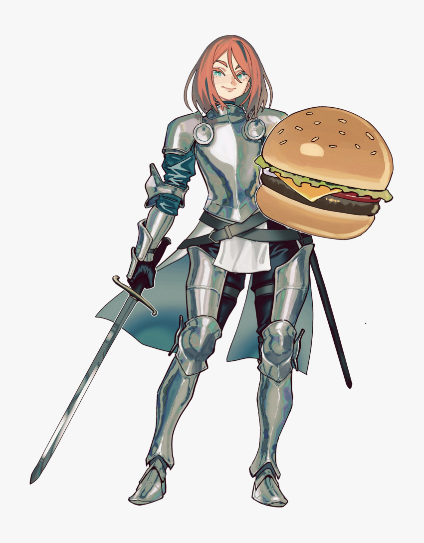 Safebooru - 1girl armor blue eyes burger closed mouth colored eyelashes ...