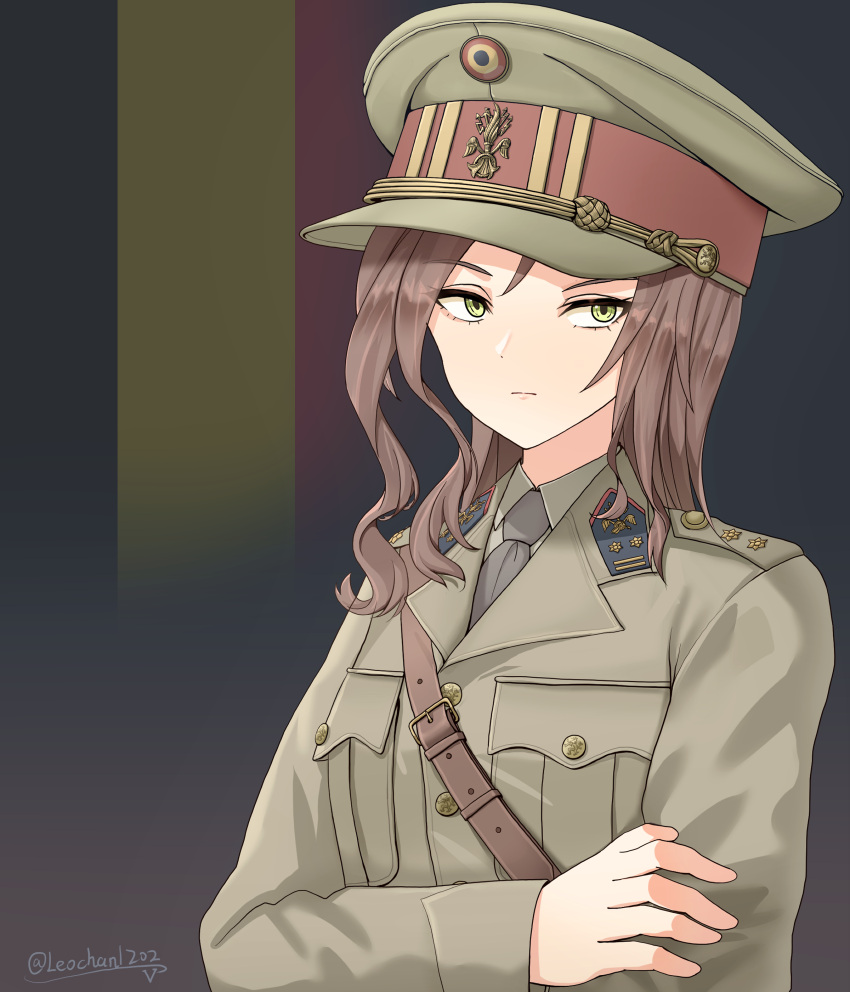 Safebooru - 1girl absurdres artist name belgian army belgian flag belgium breast pocket brown ...