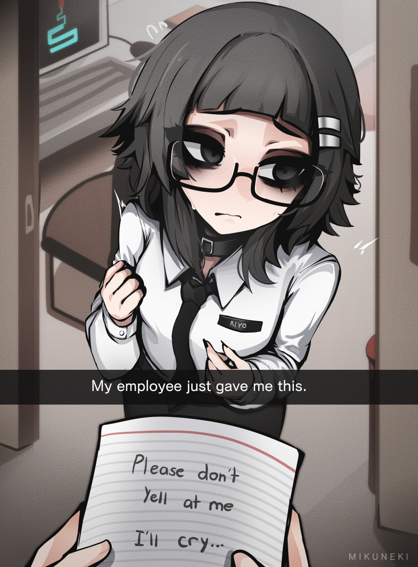 Safebooru - 1girl ^^^ absurdres artist name averting eyes black-framed eyewear black choker ...