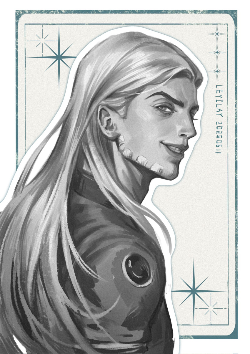 Safebooru - 1boy beard commentary commentary request dated facial hair from side greyscale gyro ...