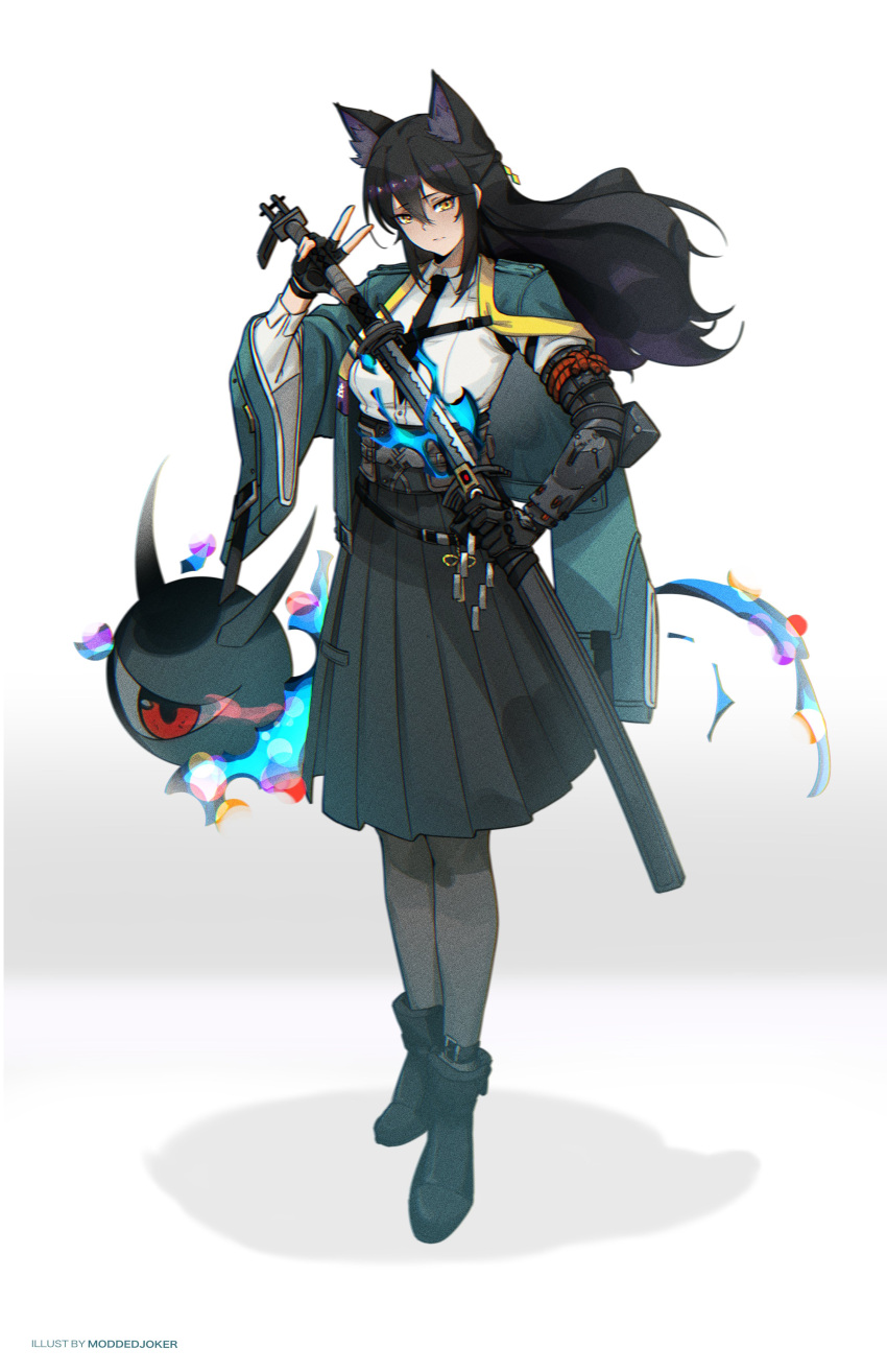 Safebooru - 1girl absurdres animal ear fluff animal ears aqua jacket black hair black necktie ...