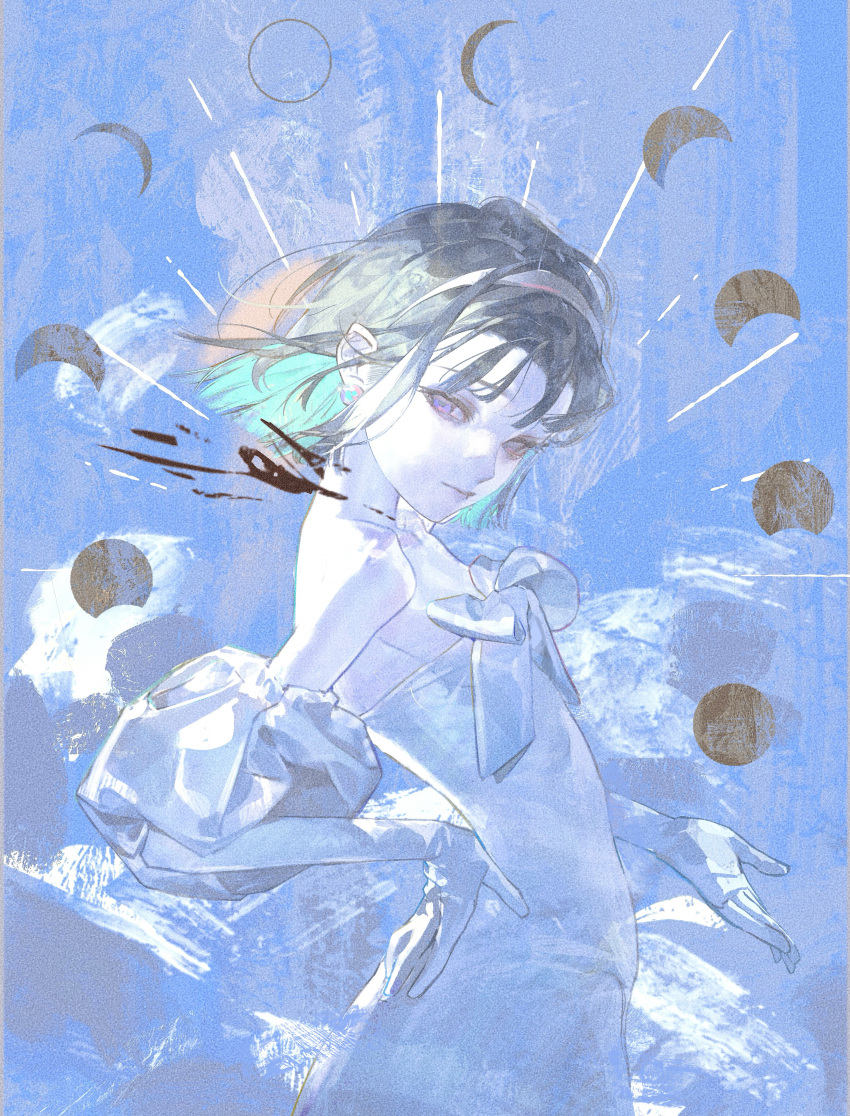 Safebooru - 1girl abstract background absurdres alien stage aqua hair bare shoulders black hair ...