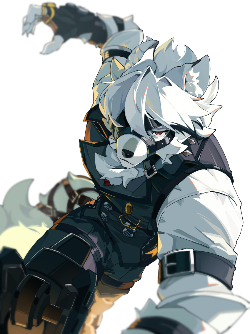 Safebooru - 1boy absurdres animal ear fluff animal ears animal nose arm belt arm up black vest ...