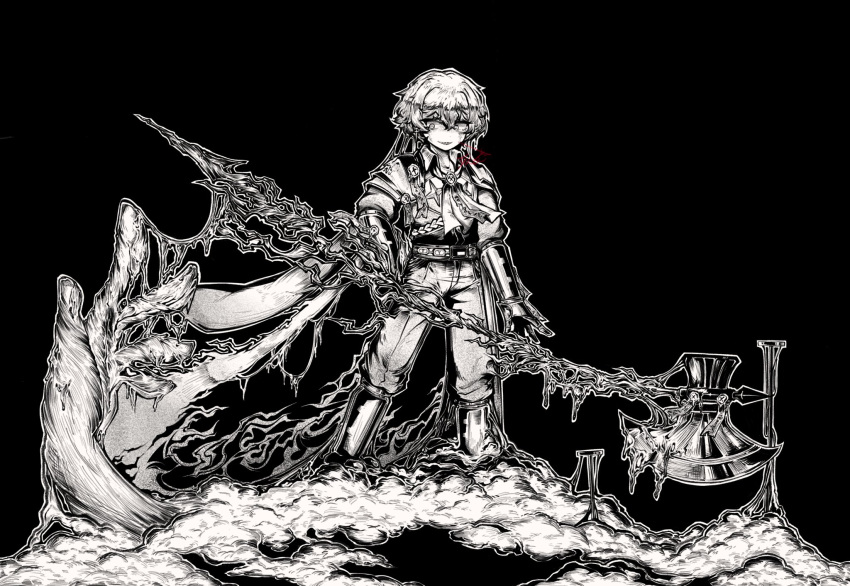 Safebooru - 1boy armor black background collared shirt full body ...