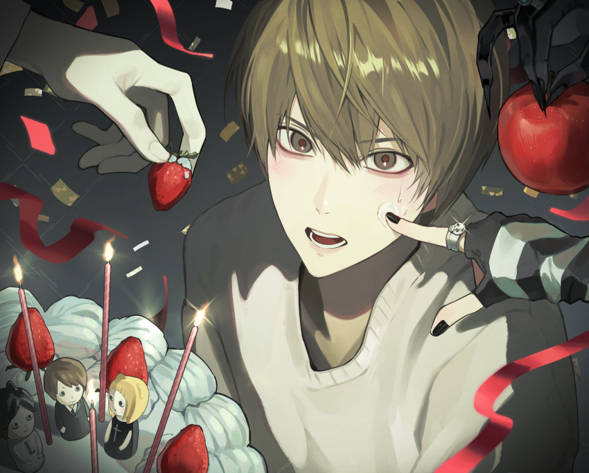 Safebooru - 1girl 3boys absurdres amane misa blush brown hair cake ...