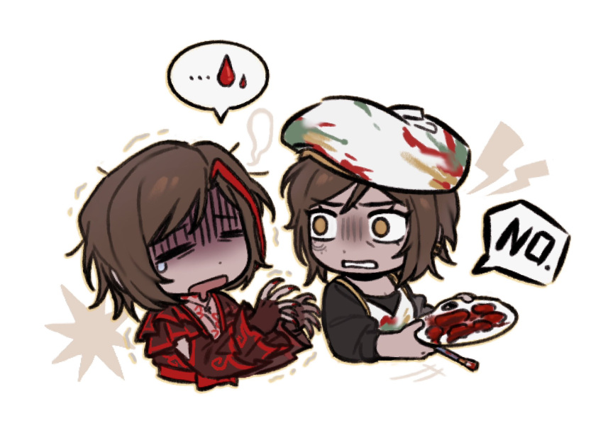 Safebooru - 2girls blood brown hair clenched teeth crying disgust dress ...