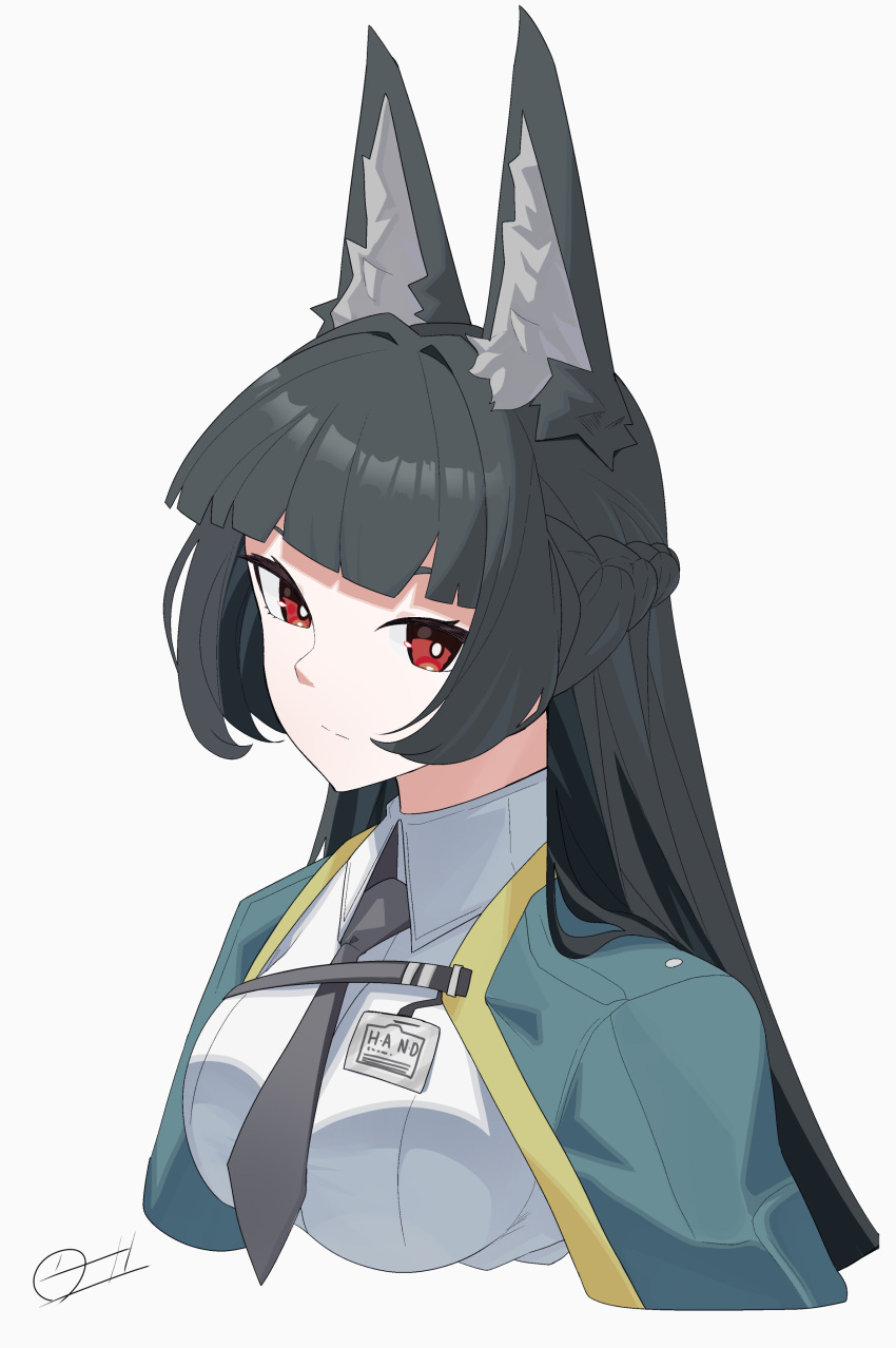 Safebooru - 1girl absurdres animal ear fluff animal ears aqua jacket black hair black necktie ...