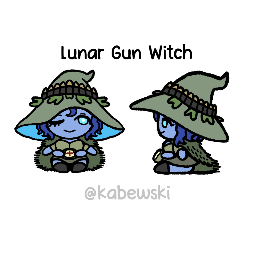 Safebooru - 1girl artist name blue hair blue skin brown hat character ...