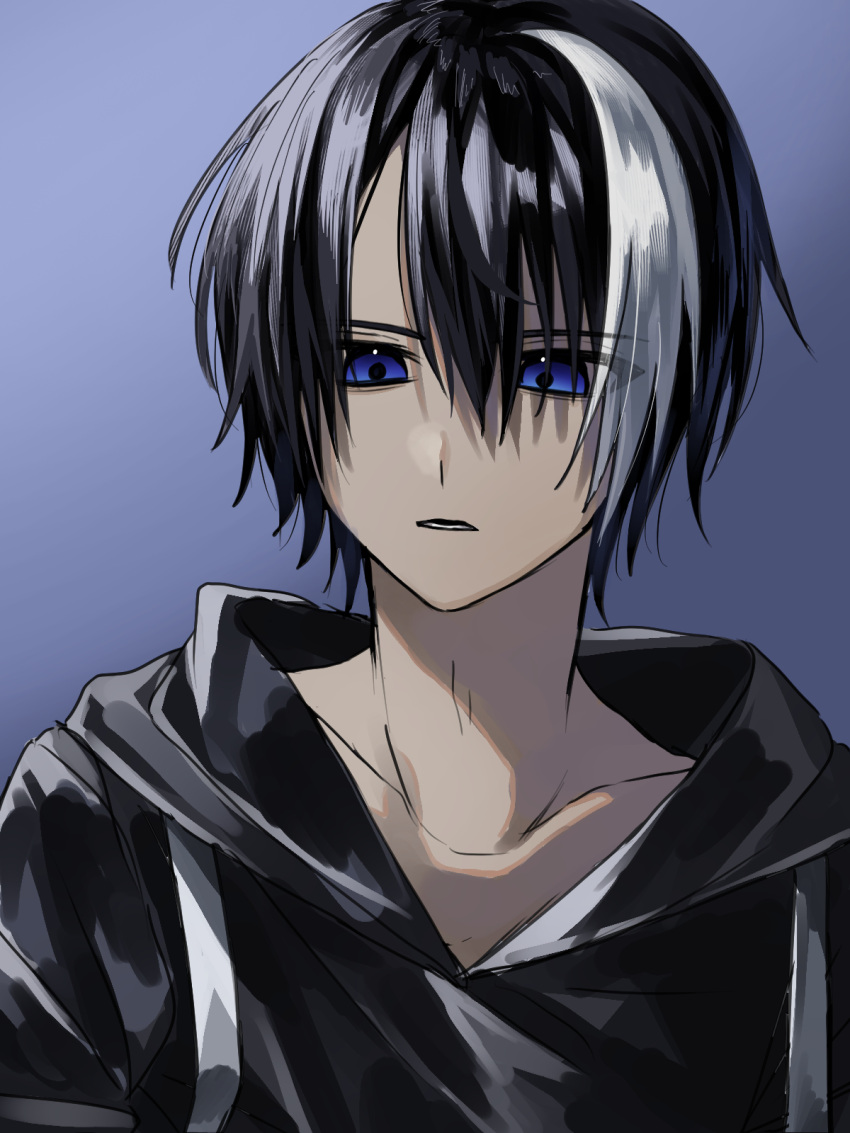 Safebooru - 1boy black hair blue background blue eyes highres licht ...