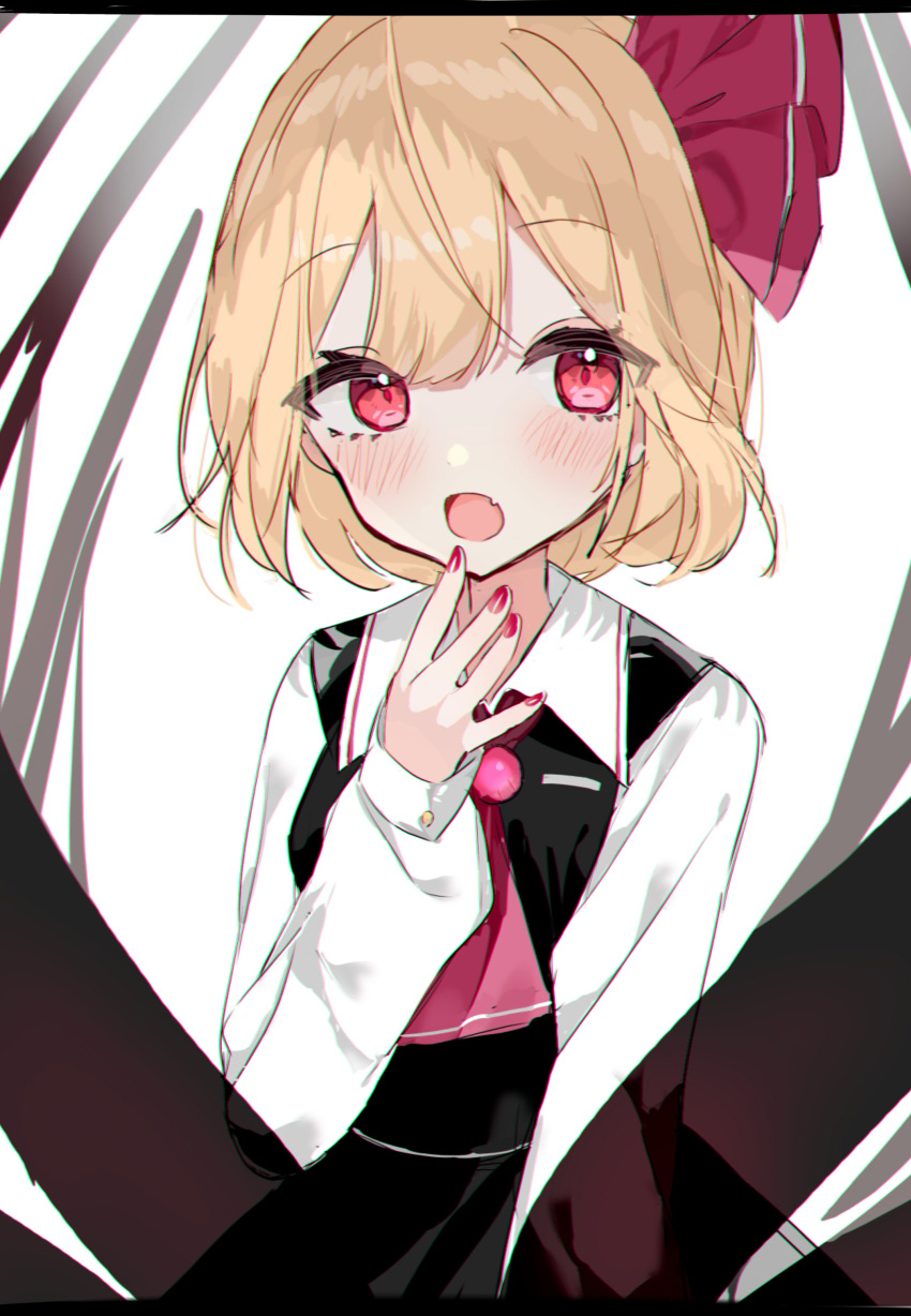 Safebooru - 1girl absurdres ascot black skirt black vest blonde hair collared shirt commentary ...