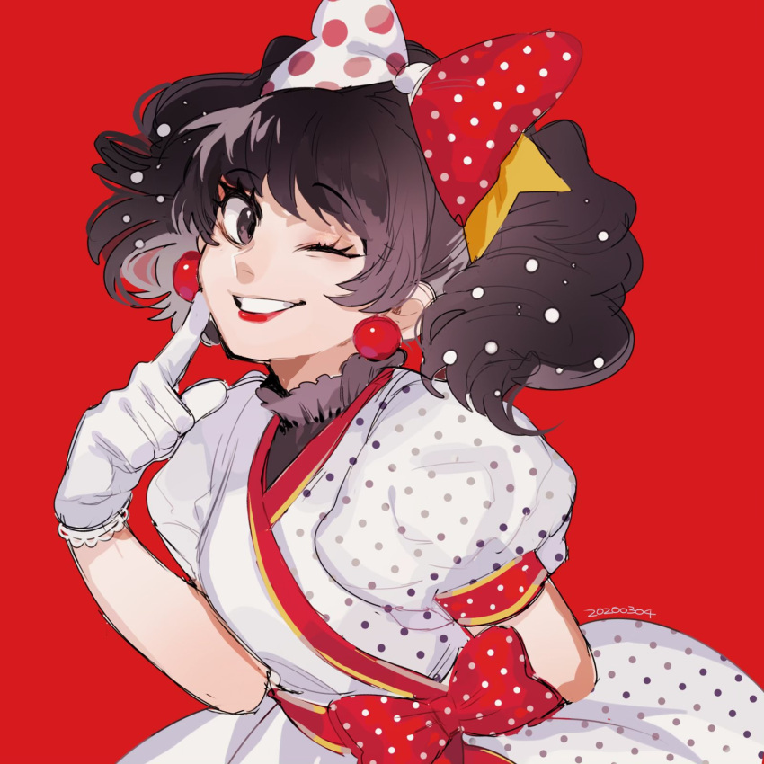 Safebooru - 1girl bow brown eyes brown hair dress highres humanization looking at viewer mickey ...