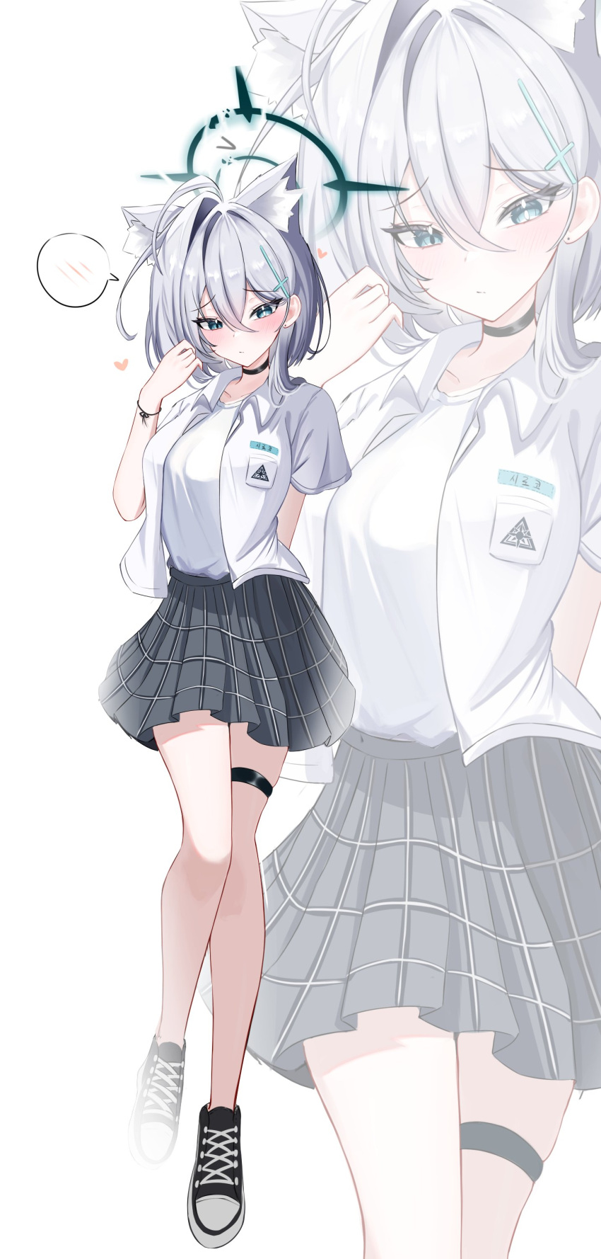 Safebooru - 1girl absurdres ahoge animal ears arm behind back black shoes black skirt blue ...