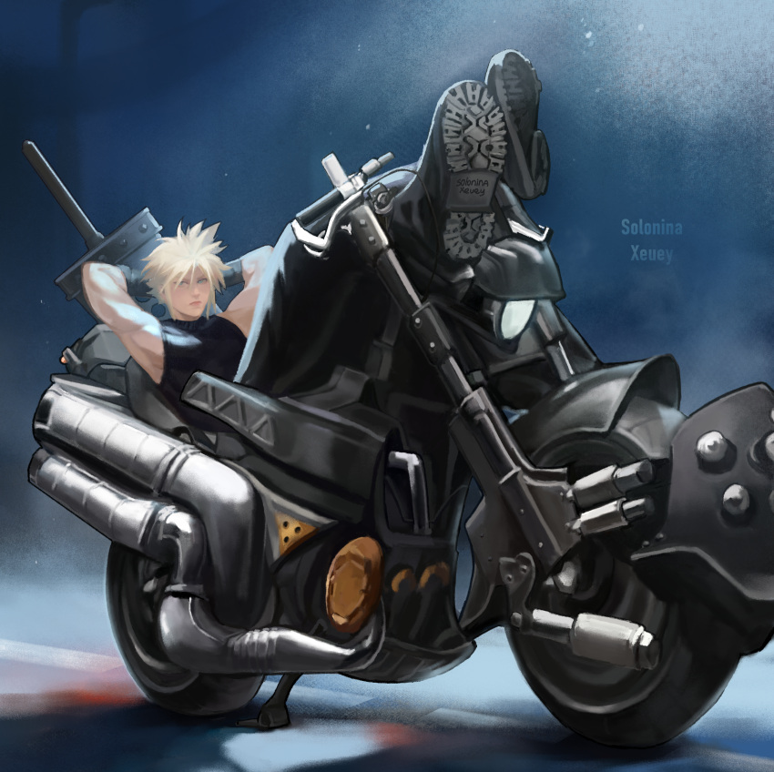 Safebooru - 1boy absurdres artist name blonde hair blue eyes buster sword cloud strife ...