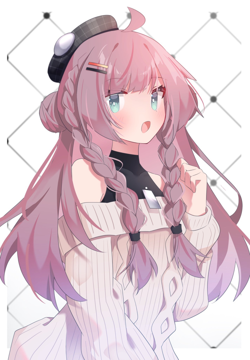 Safebooru 1girl D Ahoge Aqua Eyes Bare Shoulders Beret Black Shirt 1189