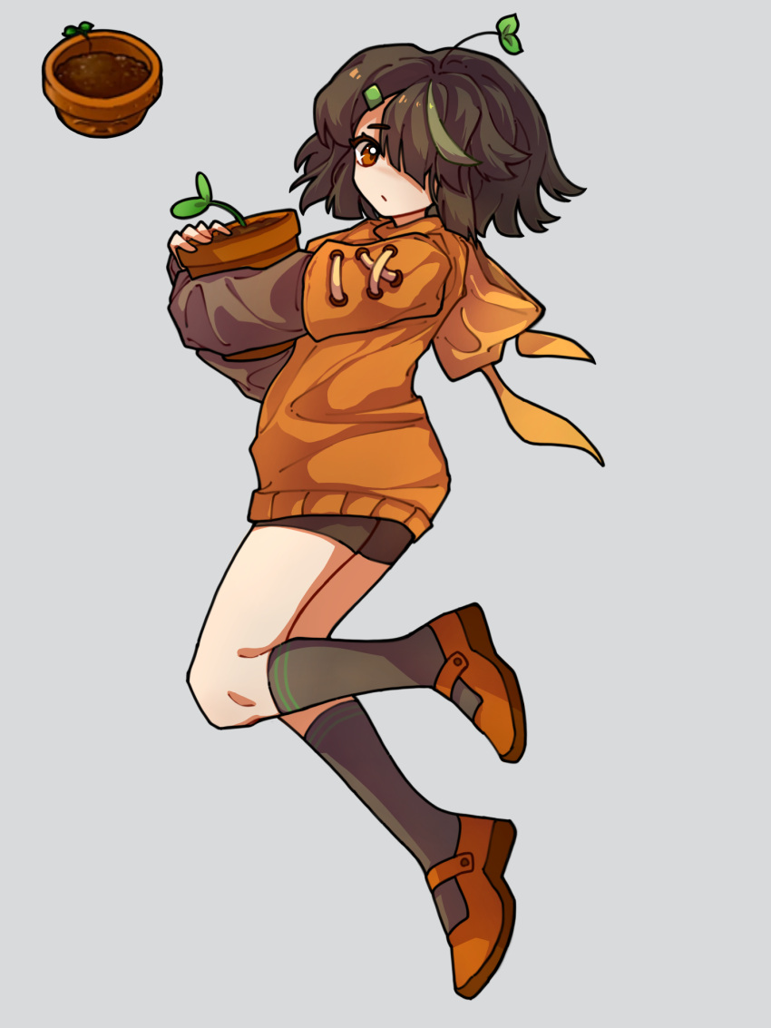 Safebooru - 1girl black socks blunt bangs brown hair brown shirt brown ...