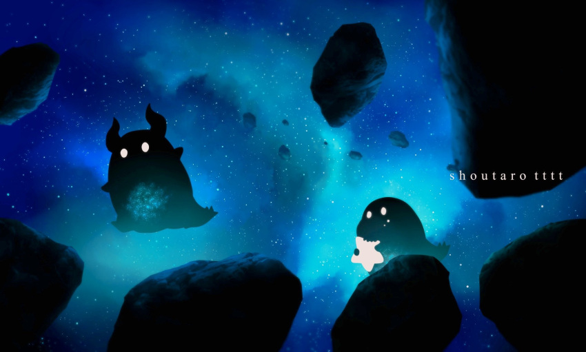 Safebooru - artist name creature english text ghost highres holding horns hoshikui night night ...