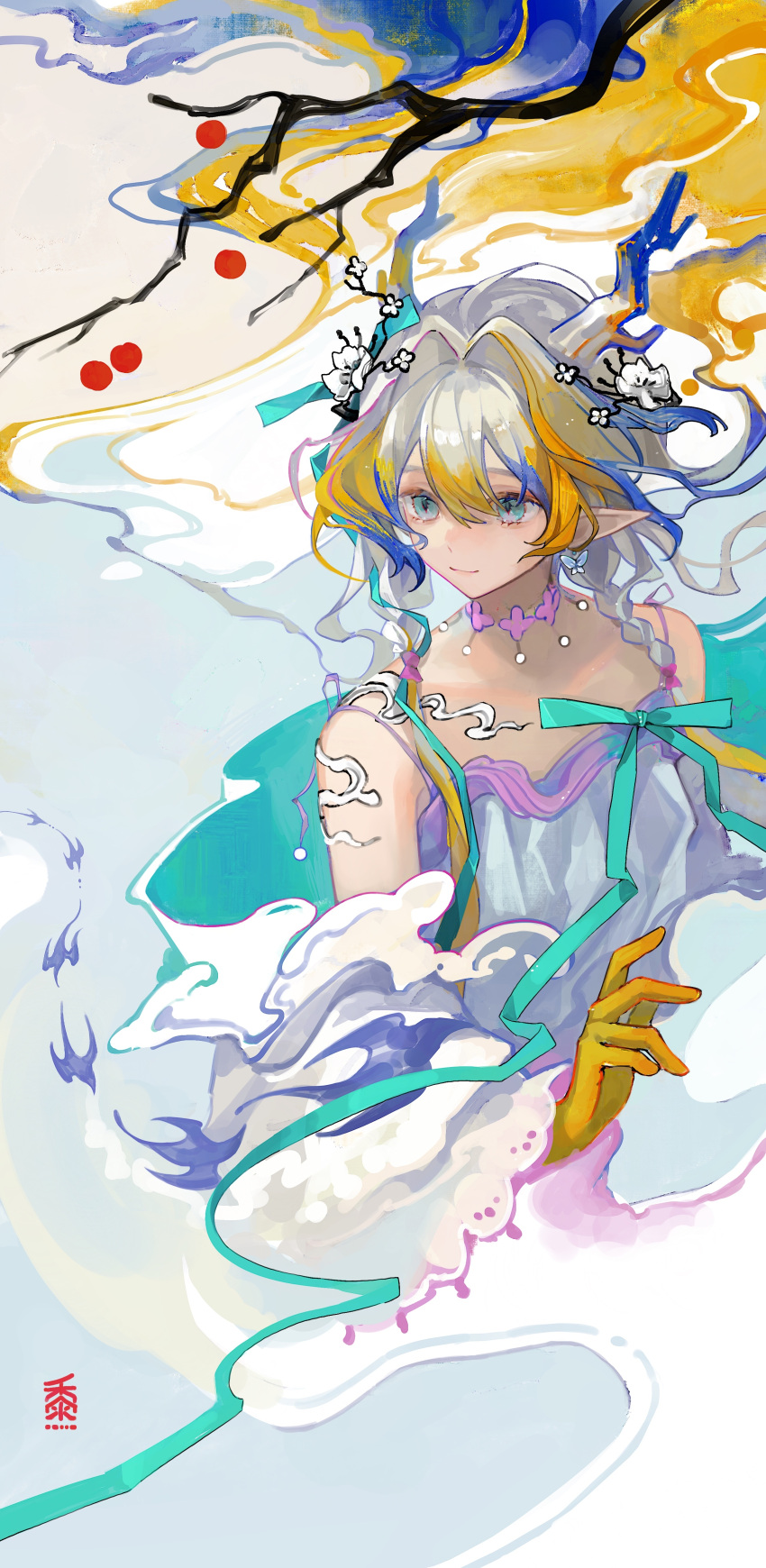 Safebooru - 1girl absurdres arknights bare shoulders blonde hair blue hair closed mouth ...