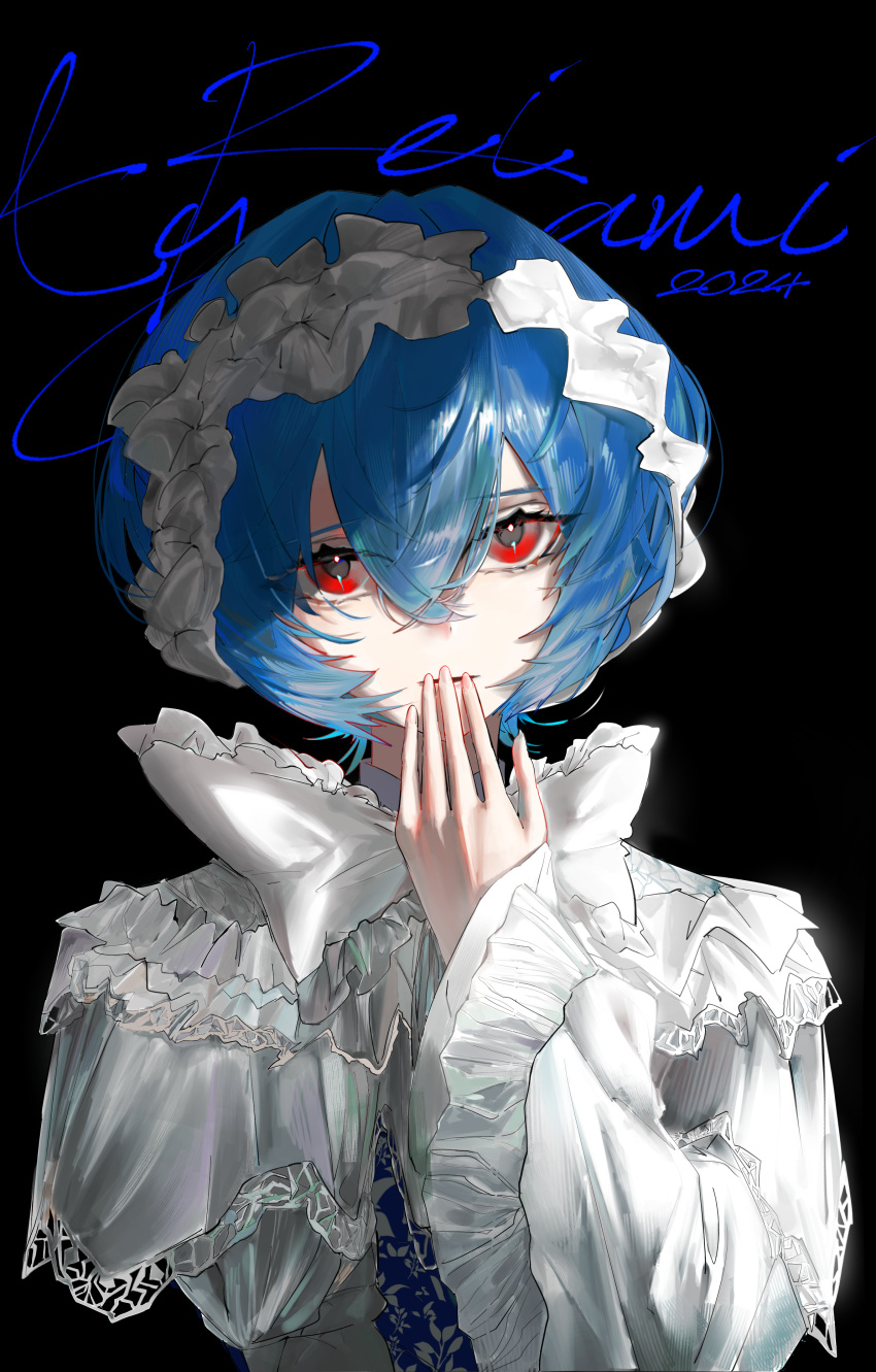 Safebooru - 1girl ayanami rei black background blue hair evangelion (mecha) hair ornament hair ...