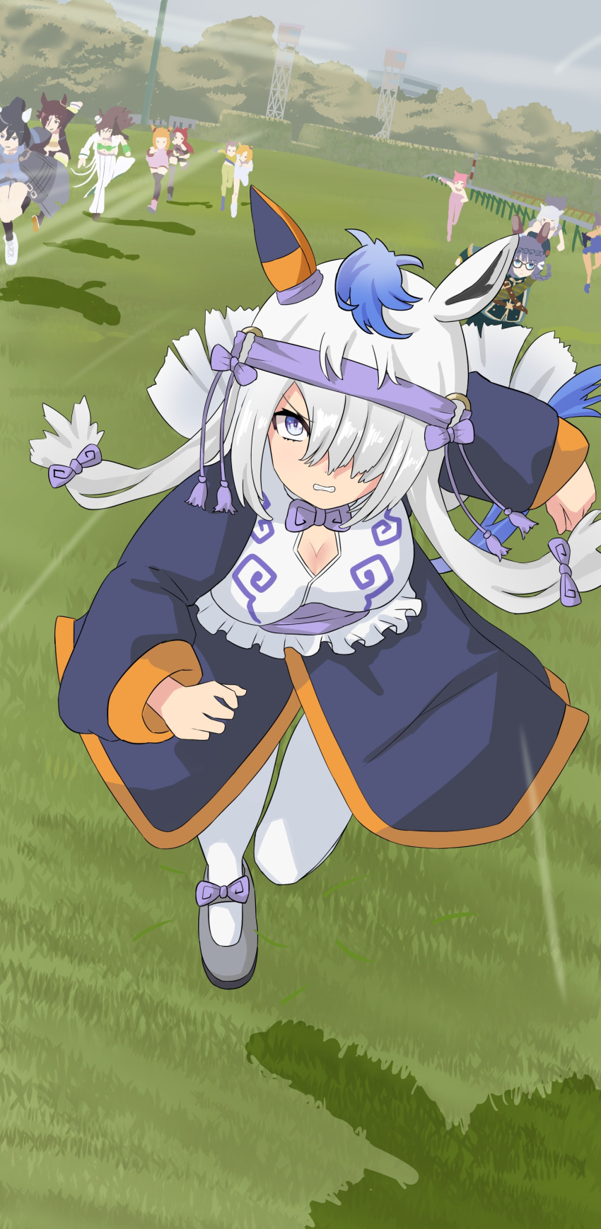 Safebooru - 6+girls absurdres animal ears black hair blue eyes bow ...