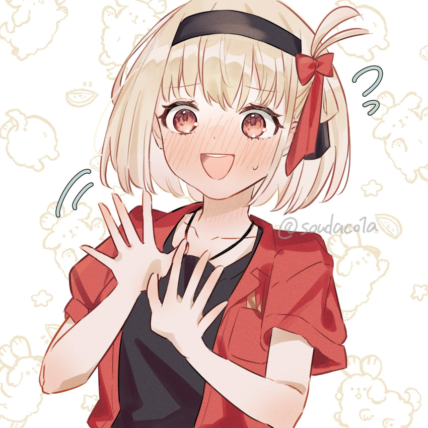 Safebooru - 1girl black hairband black shirt blonde hair blush bob cut ...