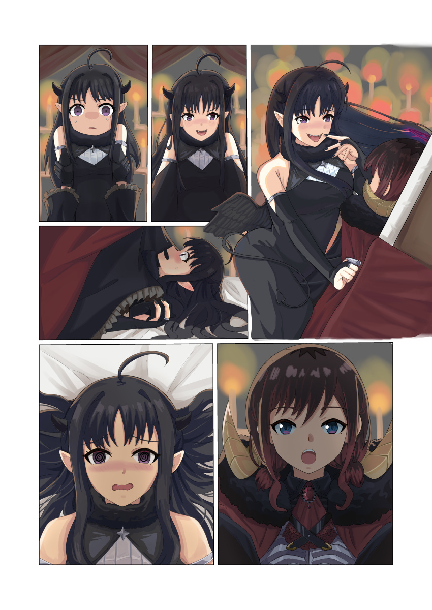 Safebooru - 3girls @ @ absurdres ahoge awa subaru black dress black nails blush brown hair cape ...