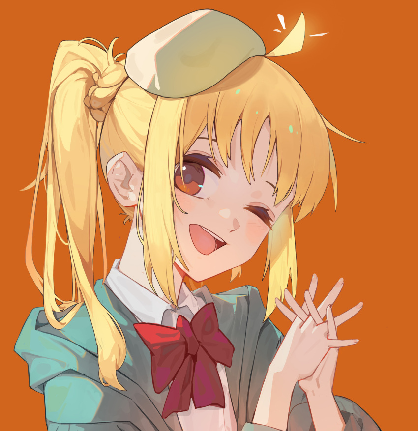Safebooru - 1girl ;d absurdres ahoge aqua jacket blonde hair bocchi the rock! bow bowtie chinese ...