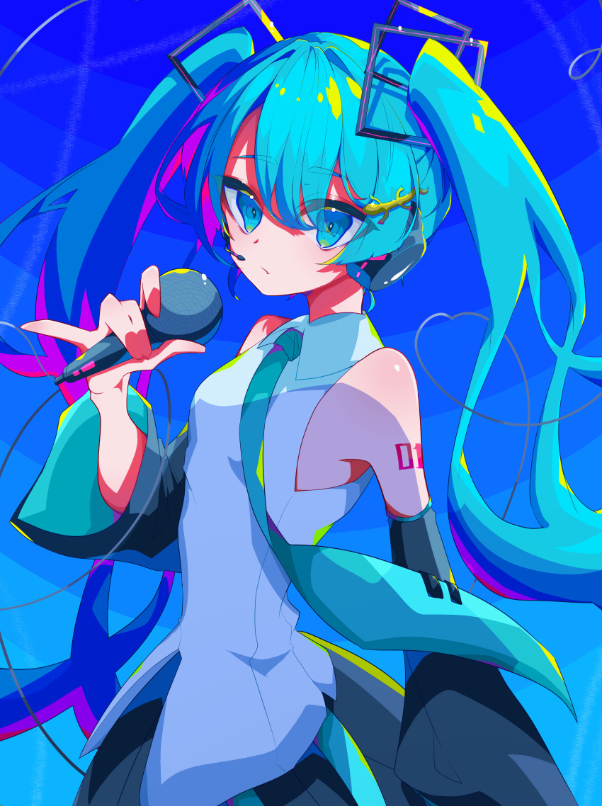 Safebooru - 1girl absurdres bare shoulders black skirt black sleeves blue eyes blue hair collar ...