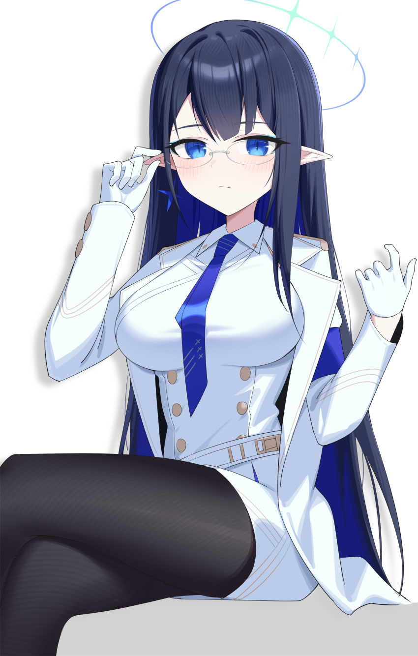Safebooru - 1girl absurdres adjusting eyewear black hair black pantyhose blue archive blue eyes ...