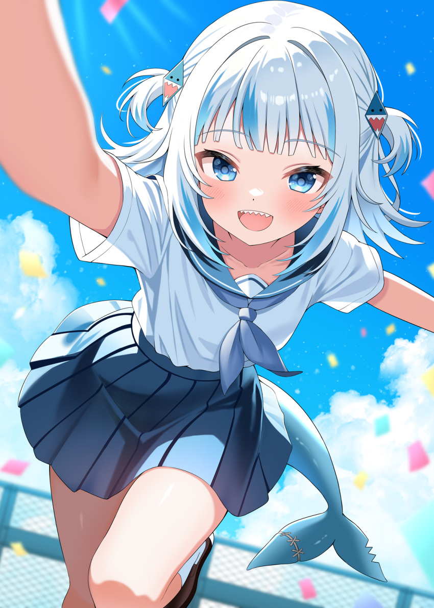 Safebooru - 1girl :d alternate costume blue eyes blue neckerchief blue sailor collar blue skirt ...