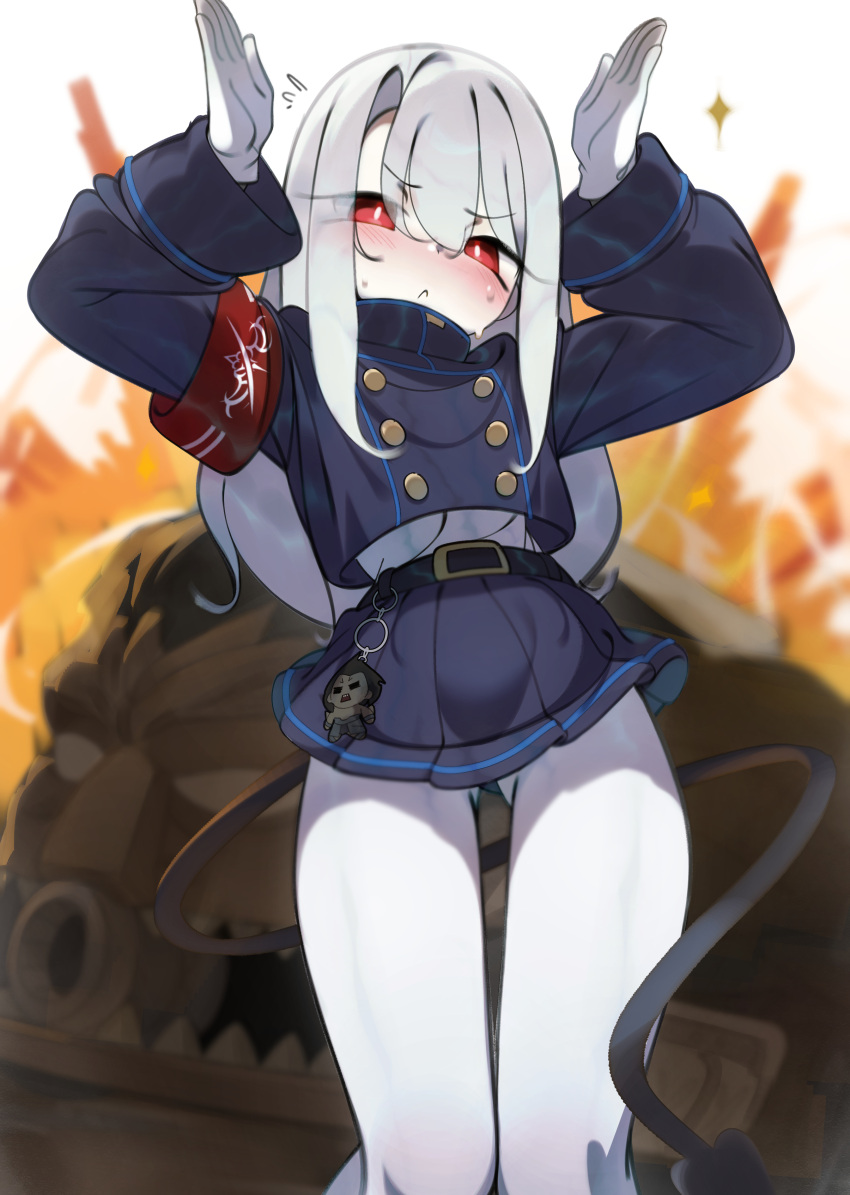 Safebooru - 1girl absurdres armband arms up bersercar black skirt blue archive blue jacket blush ...