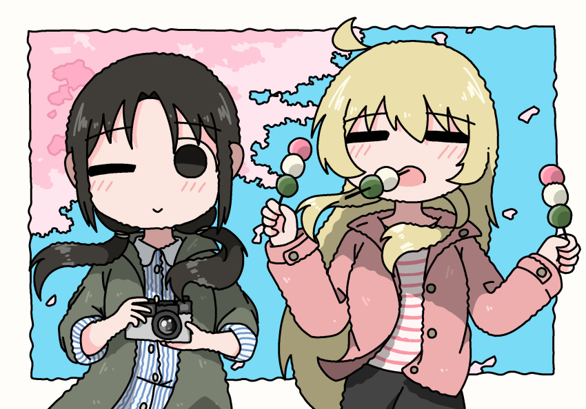 Safebooru - 2girls ahoge alternate costume black eyes black hair blonde ...