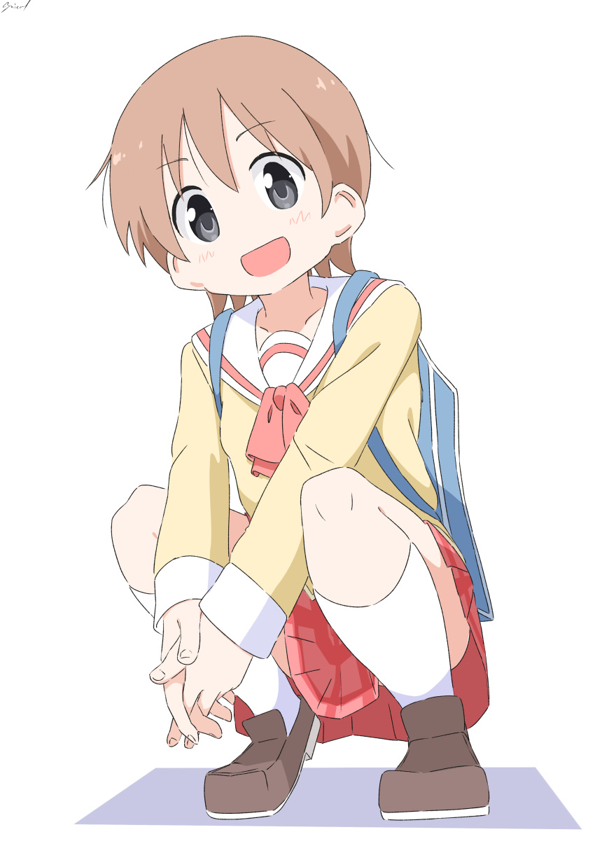 Safebooru - 1girl absurdres aioi yuuko backpack bag black eyes blue bag brown hair brown shoes ...