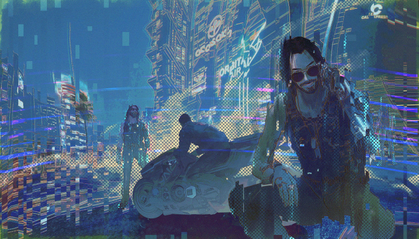Safebooru - 1boy beard commentary cyberpunk cyberpunk (series ...