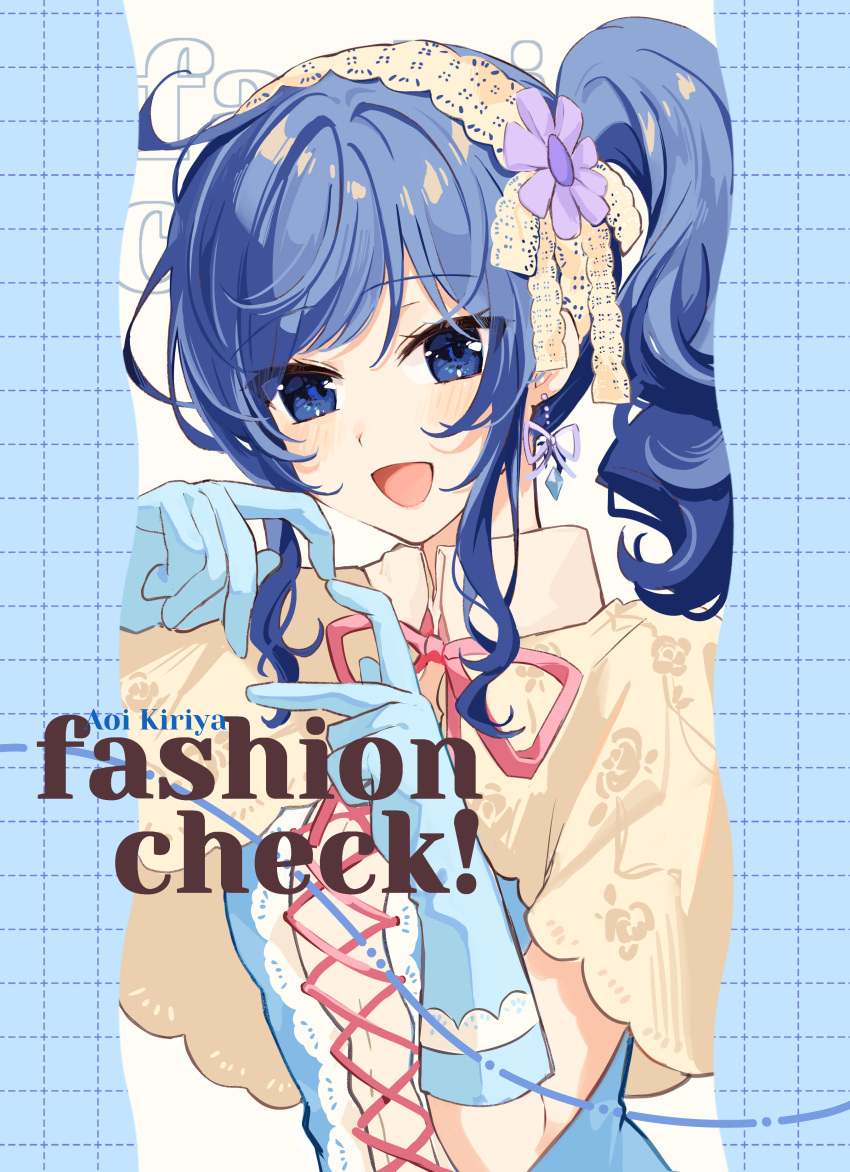 Safebooru - 1girl :d absurdres aikatsu! aikatsu! (series) blue background blue eyes blue gloves ...