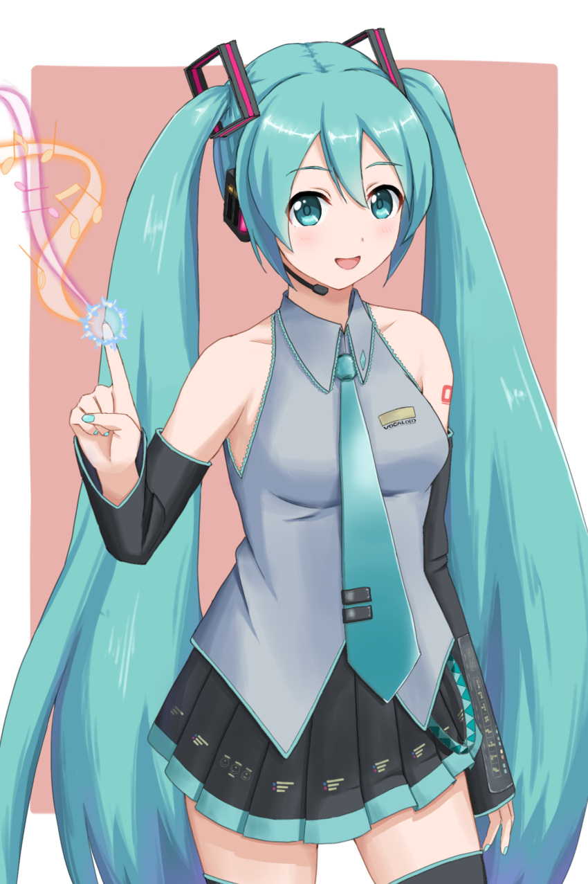 Safebooru - bare shoulders black skirt black sleeves blue eyes blue hair detached sleeves grey ...