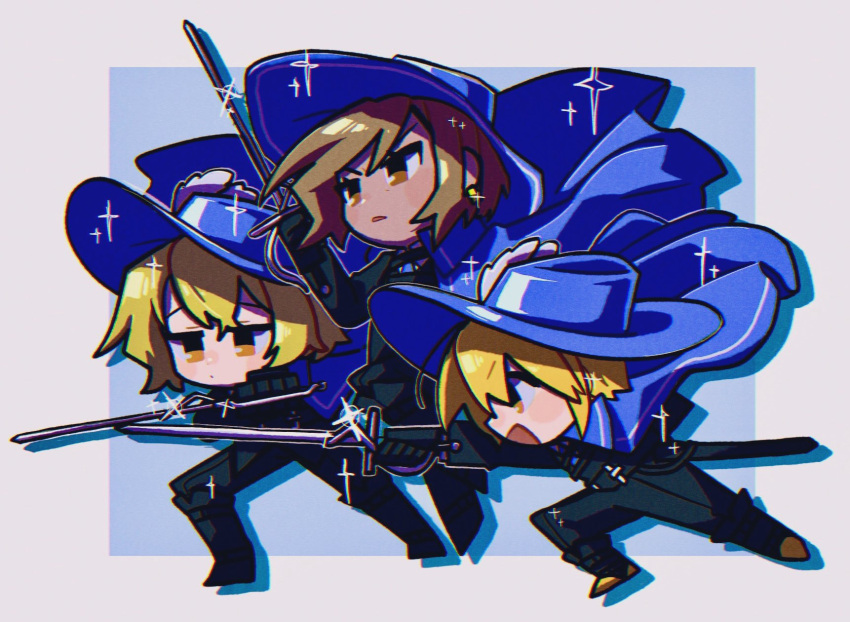Safebooru - 1boy 2girls black gloves black jacket black pants blonde ...