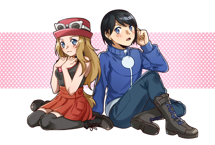 Safebooru - 1boy 1girl black hair black shoes black thighhighs blue jacket blush boots brown ...