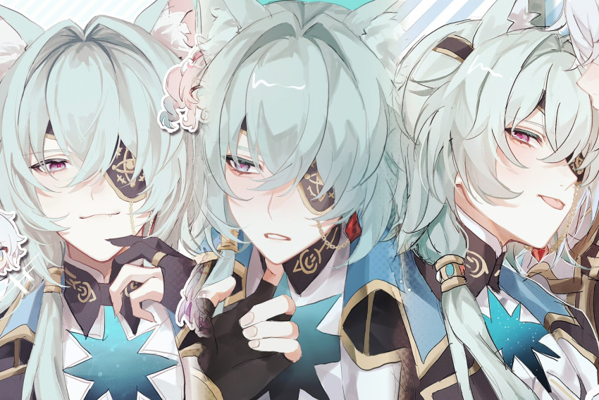 Safebooru - 2boys anaxa (honkai: star rail) animal ears aqua hair cat boy cat ears closed mouth ...