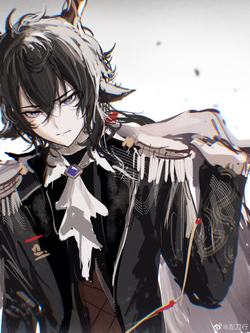 Safebooru - 1boy absurdres animal ears arknights ascot bangs black hair black jacket brooch ...