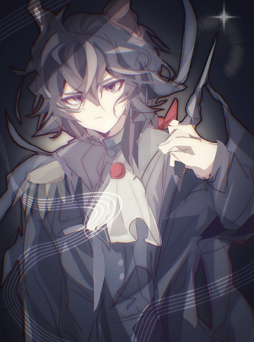 Safebooru - 1boy arknights ascot bangs black background black hair black jacket chinese ...