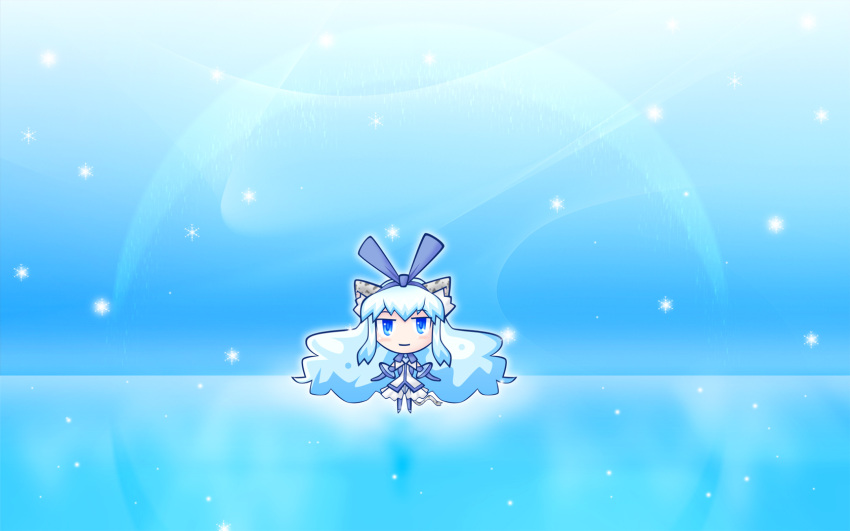 Safebooru - 1girl animal ears blue eyes blue hair blue theme chibi chibi only dress frutiger ...