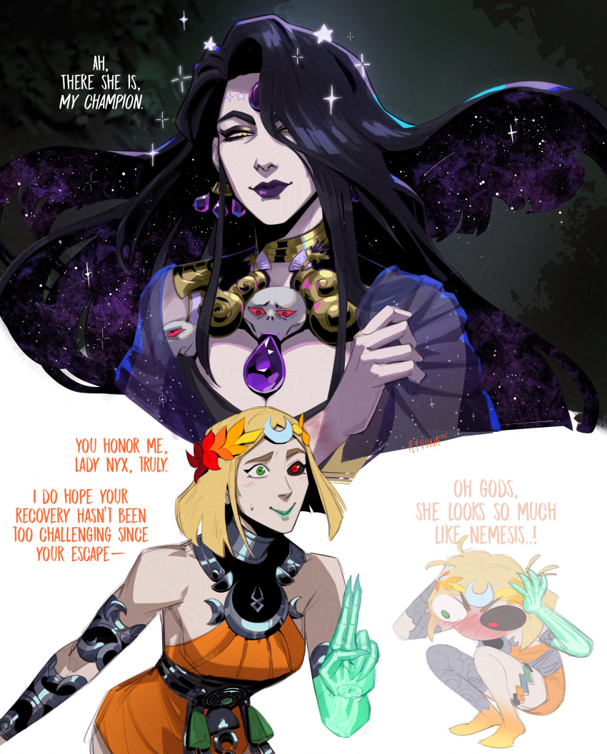 Safebooru - 2girls absurdres ancient greek clothes bare shoulders black hair black lips black ...