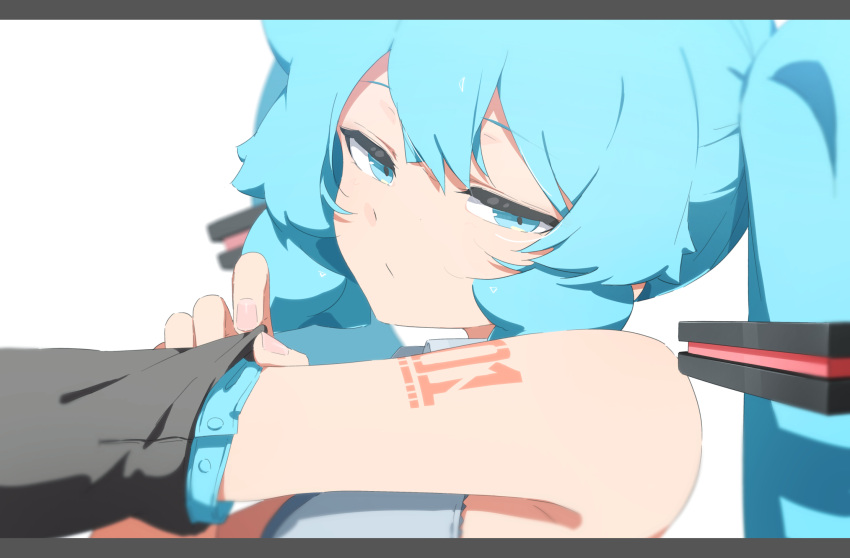 Safebooru - 1girl :/ abmayo adjusting clothes aqua eyes aqua hair arm ...