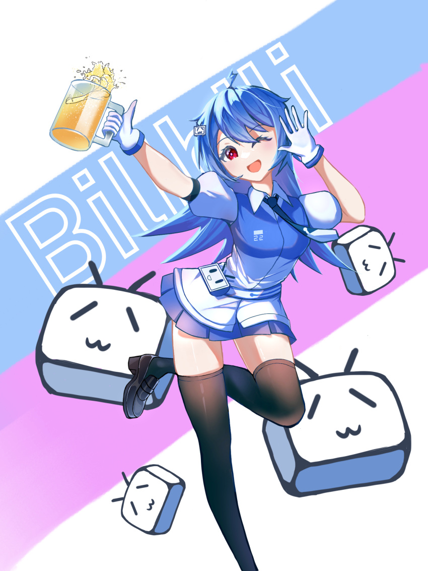 Safebooru - 1girl ahoge alcohol beer beer mug bili girl 22 bilibili black necktie black shoes ...