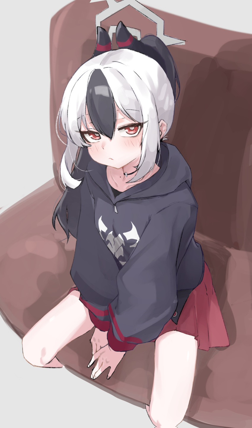 Safebooru - 1girl absurdres black choker black hair black hoodie blue archive blush choker ...