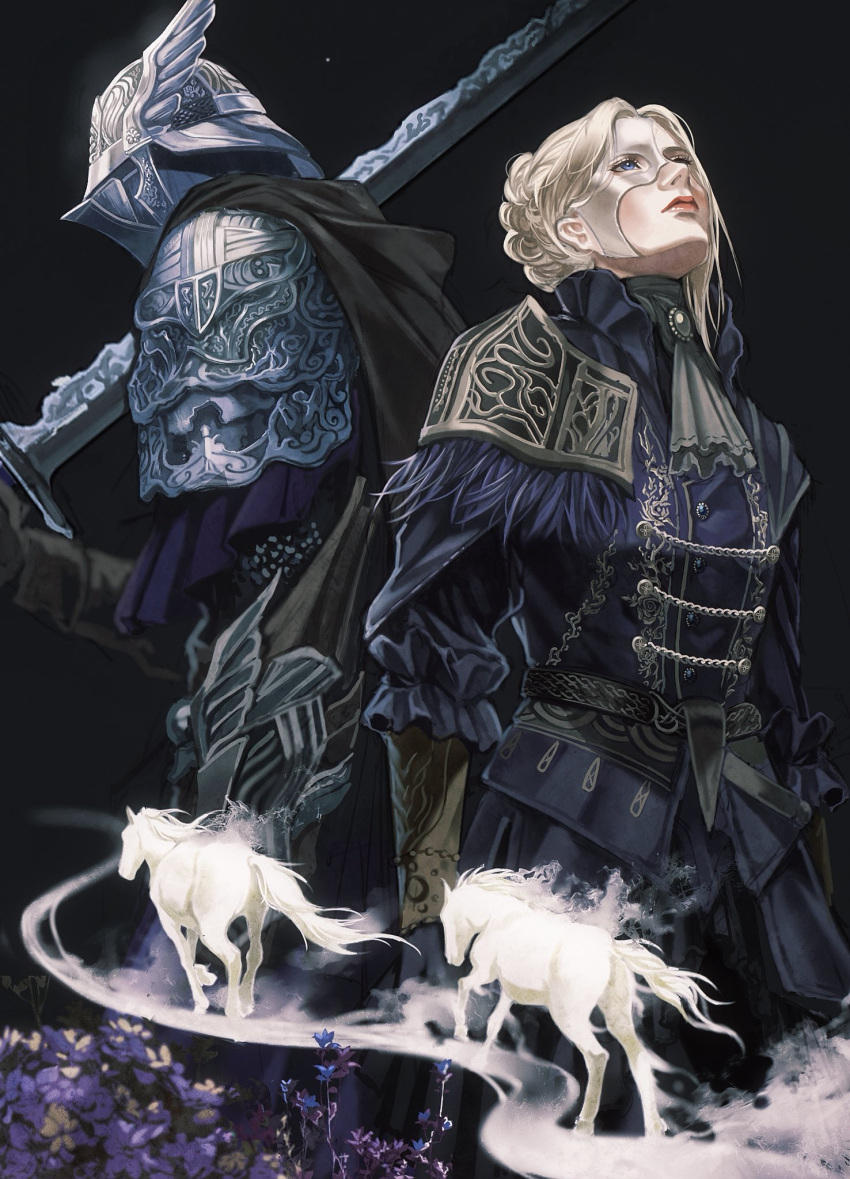 Safebooru - 1boy 1girl armor ascot asymmetrical bangs belt black ...