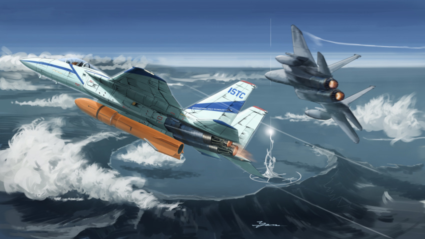 Safebooru - absurdres ace combat aircraft airplane blue sky clouds commentary request contrail ...