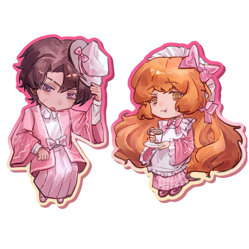 Safebooru - 09gugugu 1boy 1girl alternate costume apron bow brown hair ...